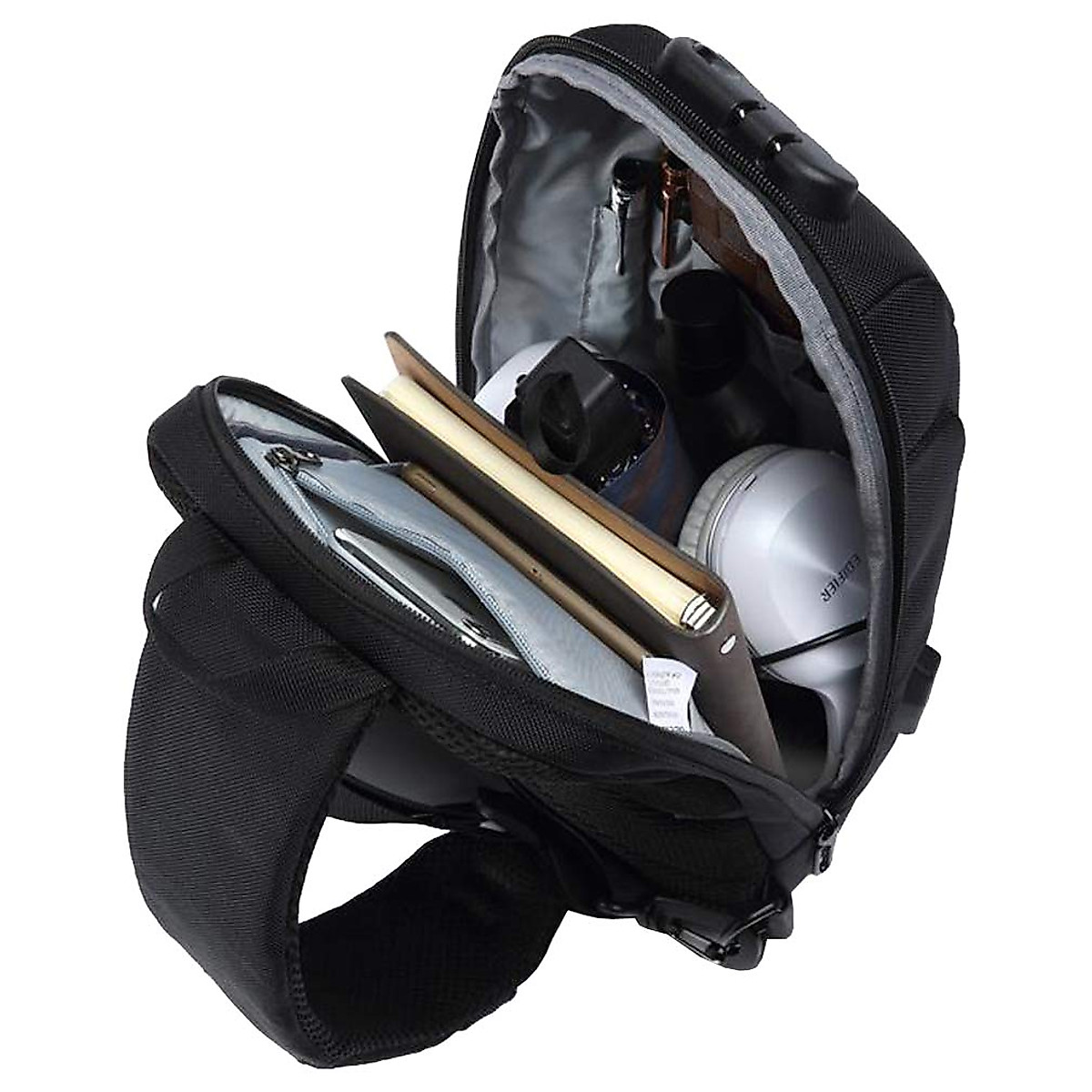 Oxford Sling Bag Backpack Crossbody Chest Pack for Men Women Travel Outdoor Sports Tactical Walking Hiking Climbing Anti-Theft Lockable Shoulder Daypack Black