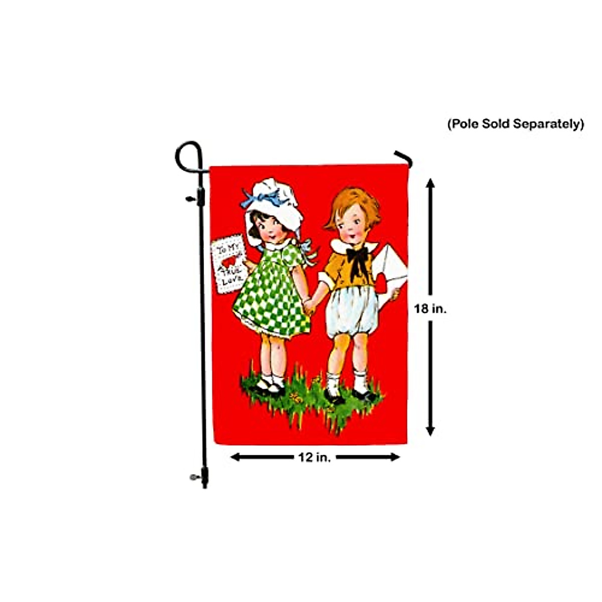 Happy Valentine's Day Garden Flag - Retro Valentines Day Yard Flag - Valentines Day Garden Flags 12x18 Double Sided - Red Vintage Garden Flag Design by Jolly Jon