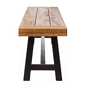 Christopher Knight Home Carlisle Outdoor Acacia Wood and Rustic Metal Bench, Sandblast Finish/Rustic Metal & Amazon Basics Dark Grey, Curved Back Dining Chair-Set of 2, Premium Plastic