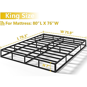 Vitverve Box Spring King, 7 Inch High Metal King Size Box Spring Only, Heavy Duty Mattress Foundation with Fabric Cover, Easy Assembly, Quiet Noise Free, Non Slip, Black