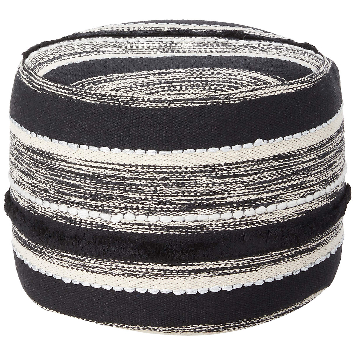 LR Home White Ottoman Pouf, 18"X18", Black/Natural -