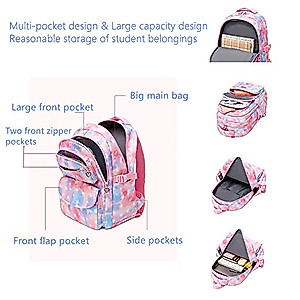 MITOWERMI Star-print Backpack for Girls Elementary School Bookbags Middle-School Backpacks with Lunch Box Pencil Case Many Compartments Blue