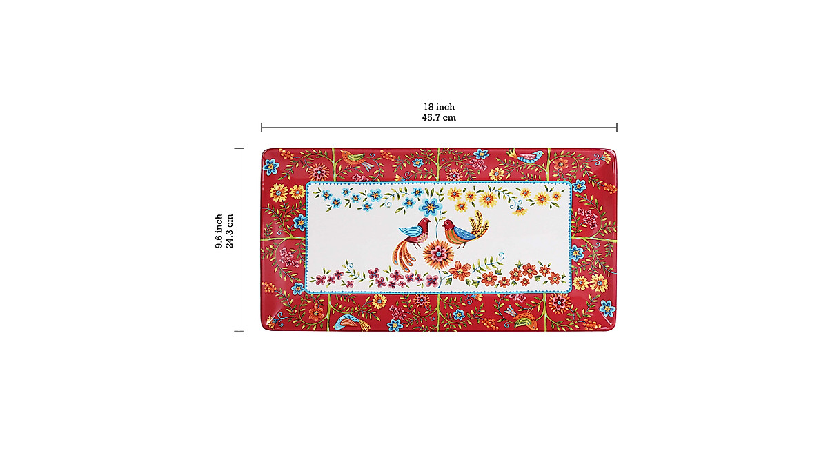Bico Red Spring Bird 18" Serving Platter - Microwave Safe