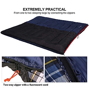 REDCAMP Outdoors Cotton Flannel Sleeping bag for Camping Hiking Climbing Backpacking, 3-season Trip Warm S Envelope Sleeping Bags 75 by 33 Inches (Navy Blue with 2lbs Filling)