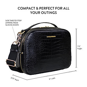 TWELVElittle Luxe Diaper Clutch - Crossbody Diaper Bag includes Portable Changing Pad, Zip Out Pouch organizer and Wipes Case Black Croc