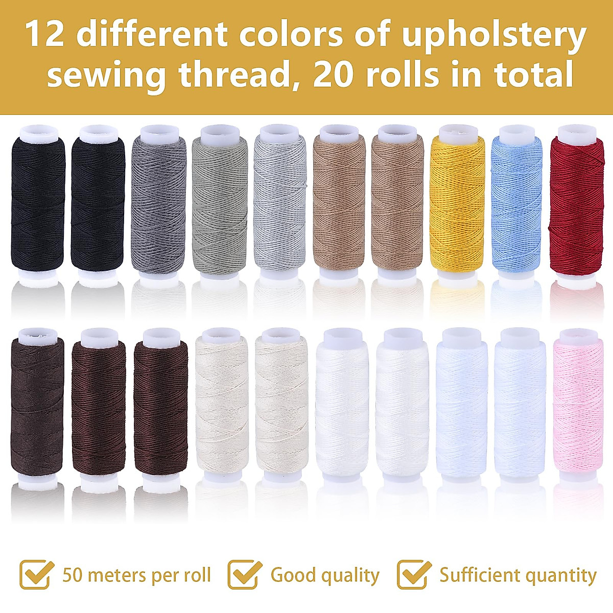 Tikjiua 152 Pcs Upholstery Repair Sewing Kit, 123 Pcs Sewing Stitching Needles and 20 Pcs Sewing Thread, Leather Sewing Needles Supplies Stitching Kit for Furniture, Shoes, Canvas, Sofa Repair