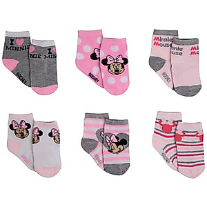 Disney Baby Girls Socks - 12 Pack Soft Newborn Baby Socks Character Prints - Cute Newborn and Infant Socks, 0-24M, Size 12-24 Months, Minnie Mouse Pink/Grey