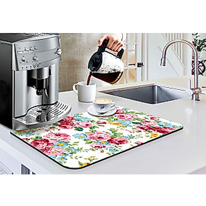 Coffee Bar Mat Accessories for Countertop Pioneer Flower Absorbent Hide Stain Rubber Backed Dish Drying Mats for Kitchen Counter Draining Pad Decor Gift Fit Under Coffee Maker (20x12in)