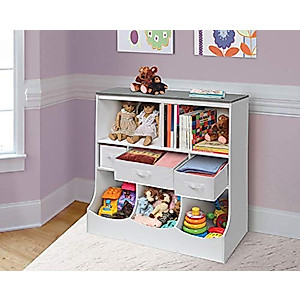 Badger Basket Combo Bin Toy Storage Unit and Book Shelf for Kids with 3 Baskets - White/Gray