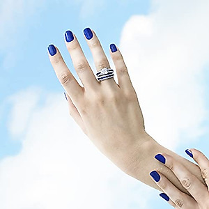 Personalize 3CT Art Deco Style Blue Square Princess Cut Solitaire Clear AAA CZ Engagement Anniversary Wedding Ring Set .925 Sterling Silver Customizable