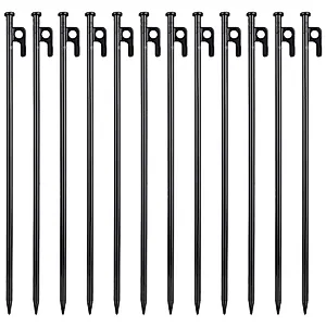 ABuff 12 Pcs 16 Inch Tent Stakes Heavy Duty Metal Tent Pegs，Camping Steel Tent Stakes for Unbreakable and Inflexible Camping Backyard Rocky Ground