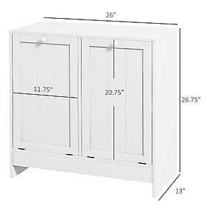 kleankin Tilt-Out 2-Compartment Laundry Hamper, Modern Clothing Storage Basket, Hamper Cabinet for Bathroom, Laundry Room, White