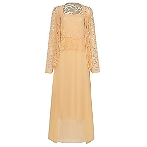 Fall Dresses for Women,Petite Maxi Dress Winter Dresses for Women 2023 Cotton Dress Solid Two Piece Lace Cardigan Chiffon Party Wedding Long Dress Plus Size White Dress for Women(Gold-3,4X-Large)