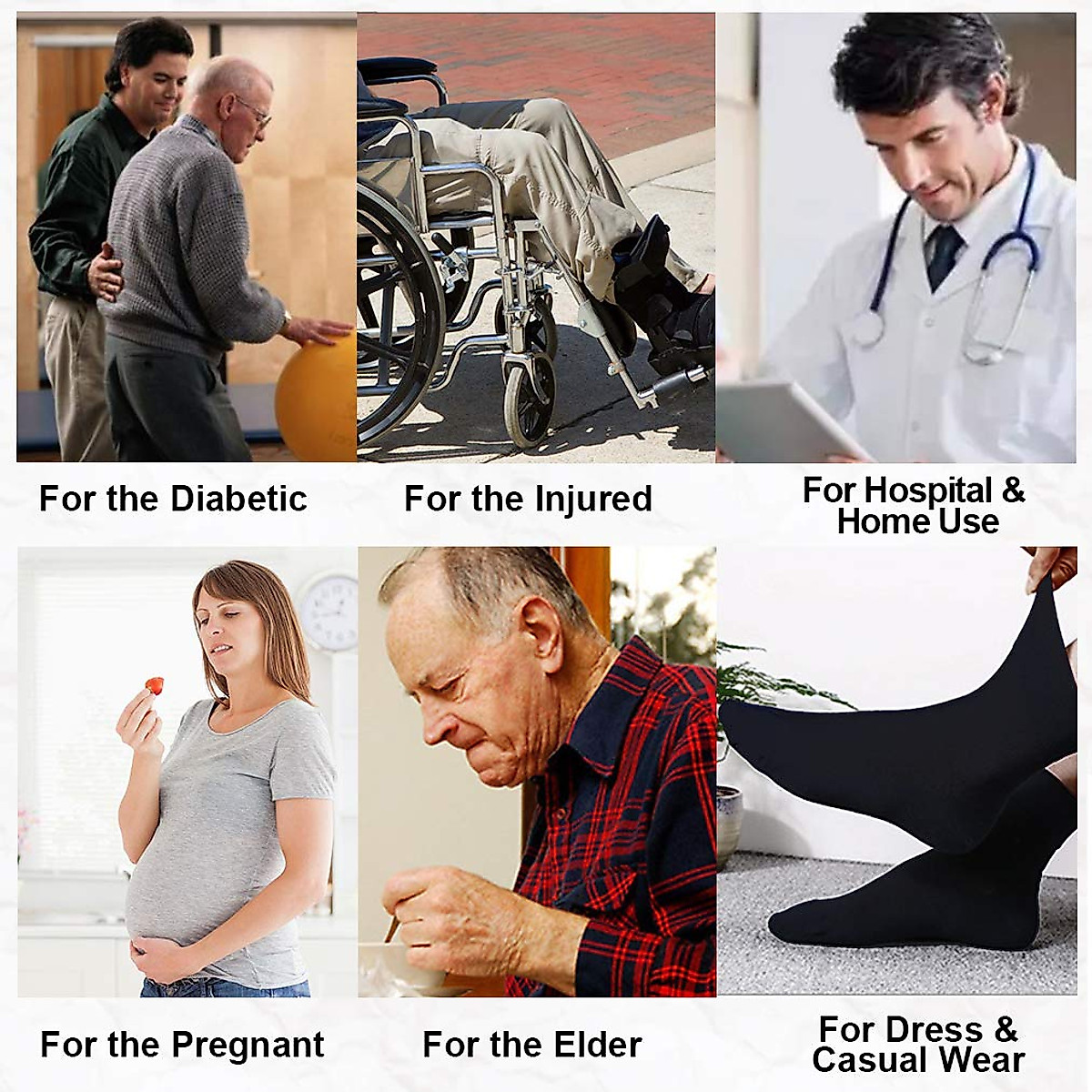 Forcool Men Women Merino Wool Diabetic Crew Non Binding Loose Top Non Blister Cushion Wide Quarter Diabetes Mid Calf Dress Socks, Medium 3 Pairs Dark Gray