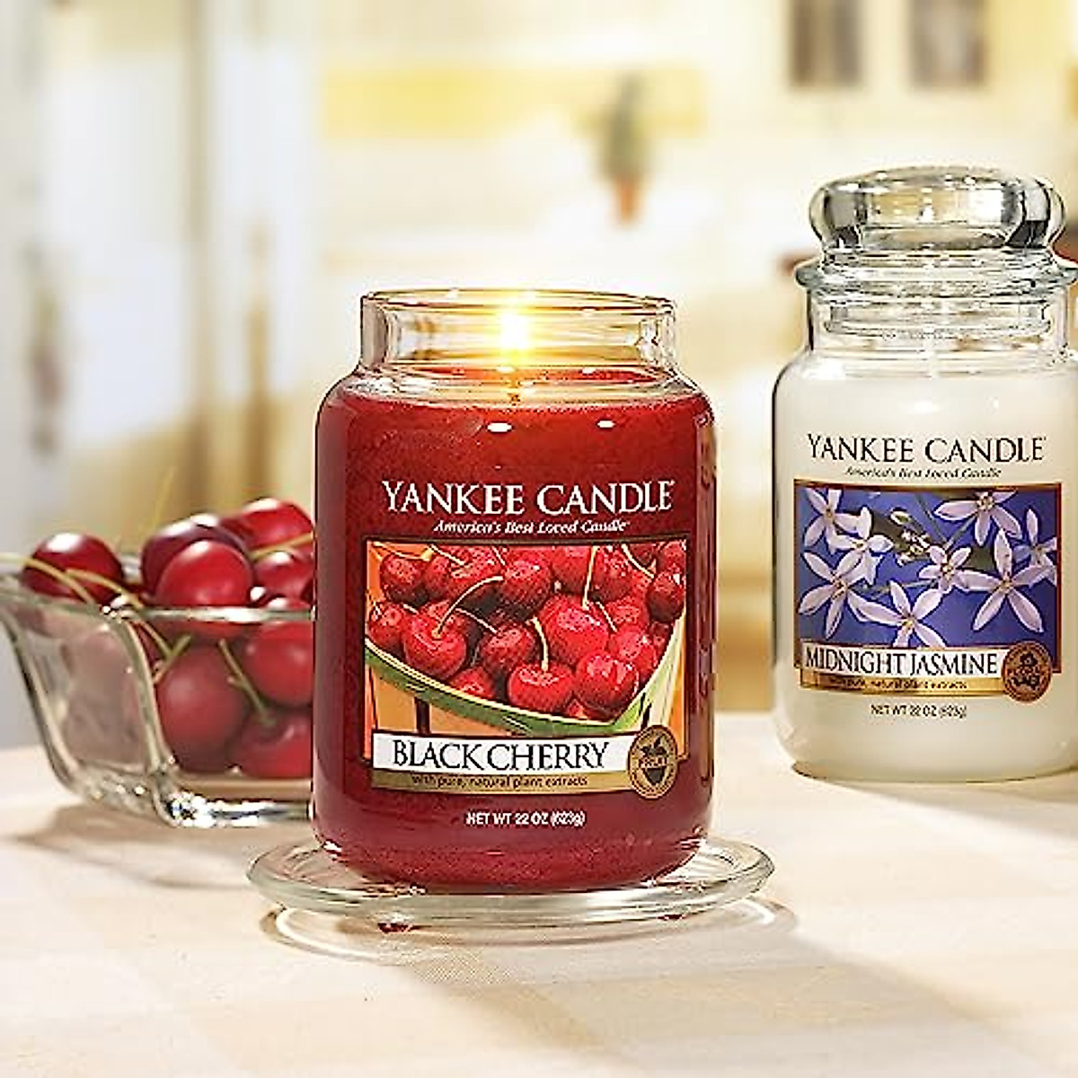 Yankee Candle Black Cherry Scented, Classic 22oz Large Jar Single Wick Candle, Over 110 Hours of Burn Time, Ideal for Home Décor and Gifting