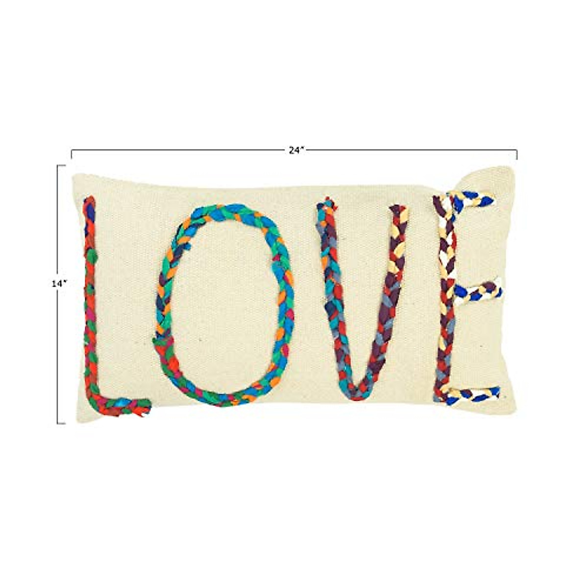 Creative Co-Op Love Chindi Appliqued Rectangle Cotton Tassel Corners Lumbar Pillow, Multicolor