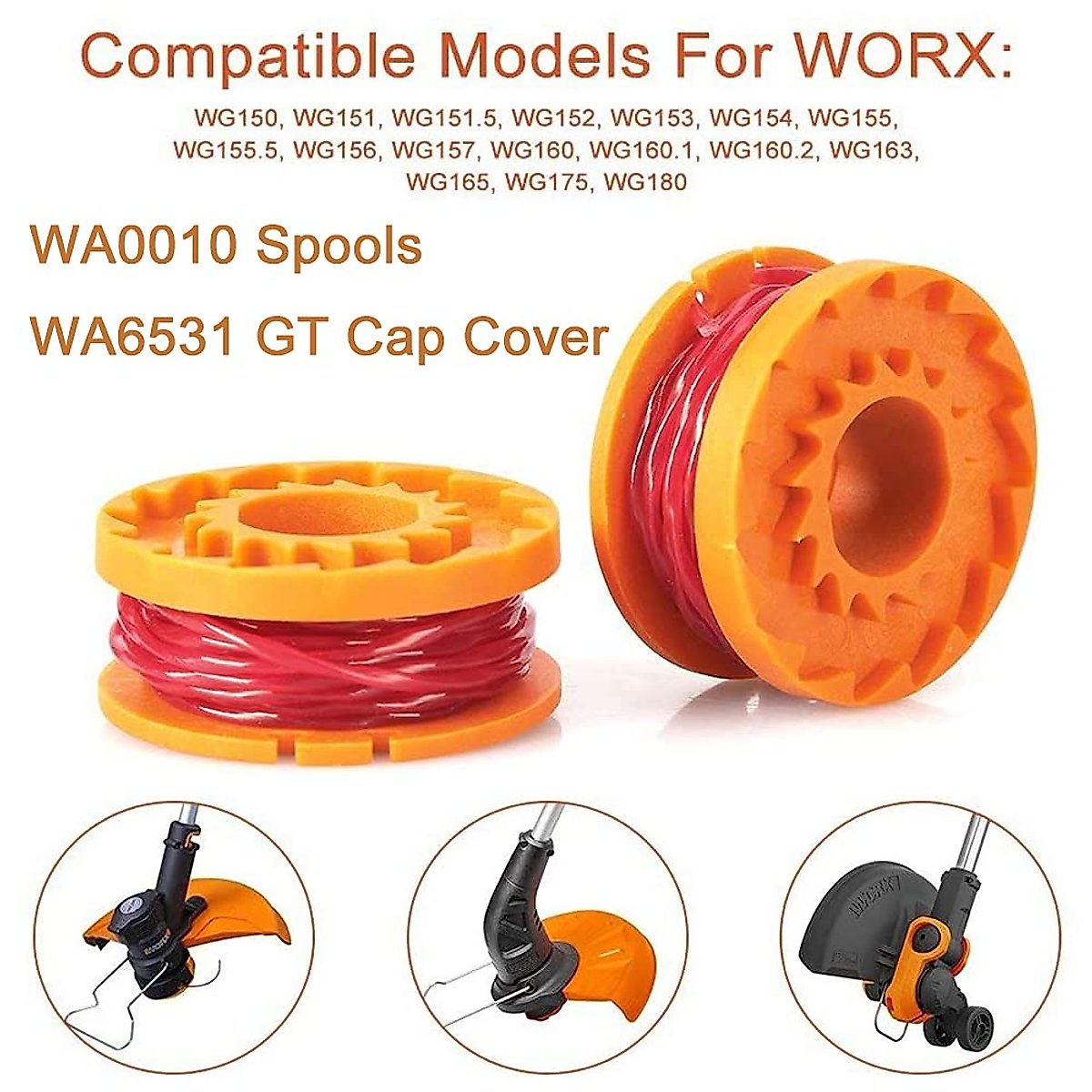 WA0010 String Trimmer Spool Line for Worx , Edger Spool Compatible with Worx trimmer spools Weed Eater String, 0.065 inch 10ft Autofeed Replacement spool Line for WA0010 Electric Weed Whacker Eater