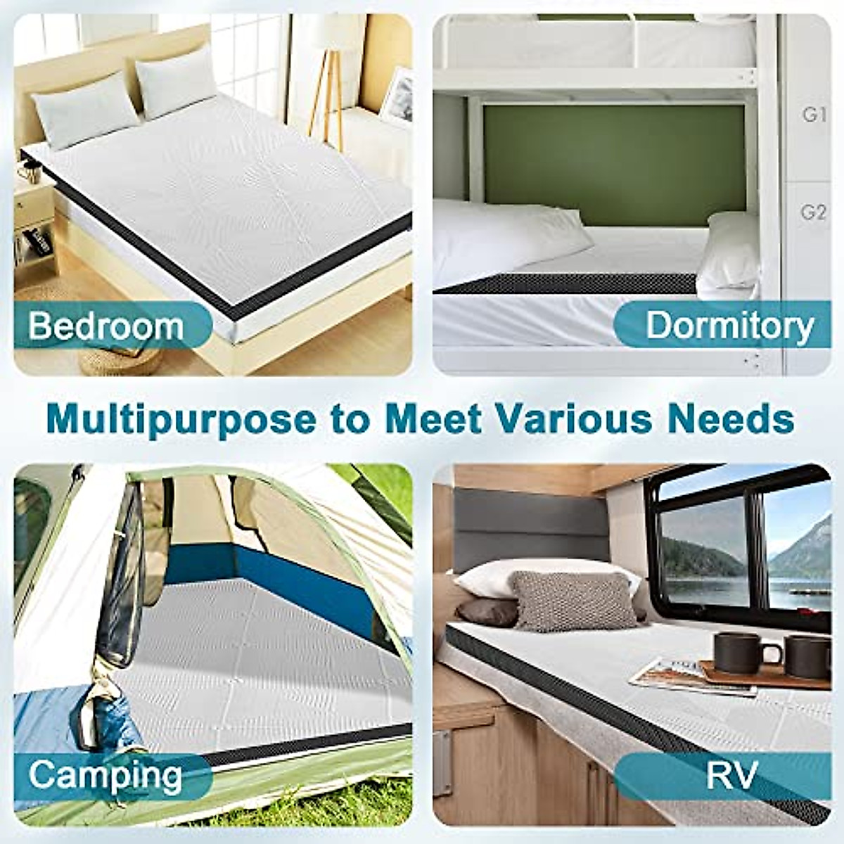 Elviros 3 Inch Gel Memory Foam Mattress Topper Full Size, Adjustable Cooling Bed Topper for Back Pain, Dual Layer Mattress Pad with Removable Cover (Full, Dark Grey)