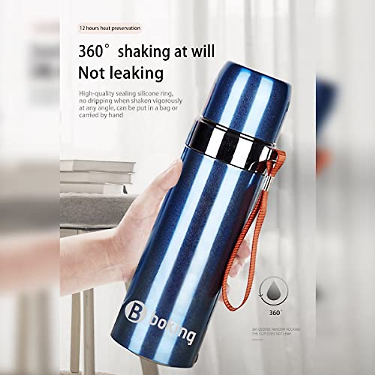 boking Hot water bottle cup thermos bottle coffee bottle stainless steel cup heating or warming ,500ml (blue)