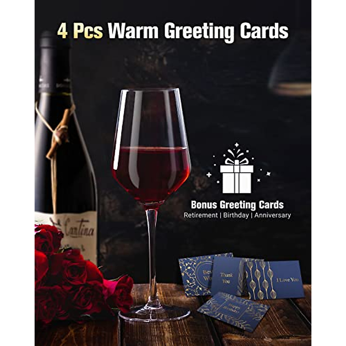 Maxboro Wine Glasses Set of 2, 15.2 Oz Hand Blown Lead-Free Premium Crystal Red Wine Glass, Long Stem Wine Glasses for Daily Use Mother's Day Gift Wedding Anniversary or Birthday Gift