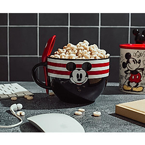 Disney Mickey Mouse Red-Striped Ceramic Soup Mug With Spoon | Holds 24 Ounces