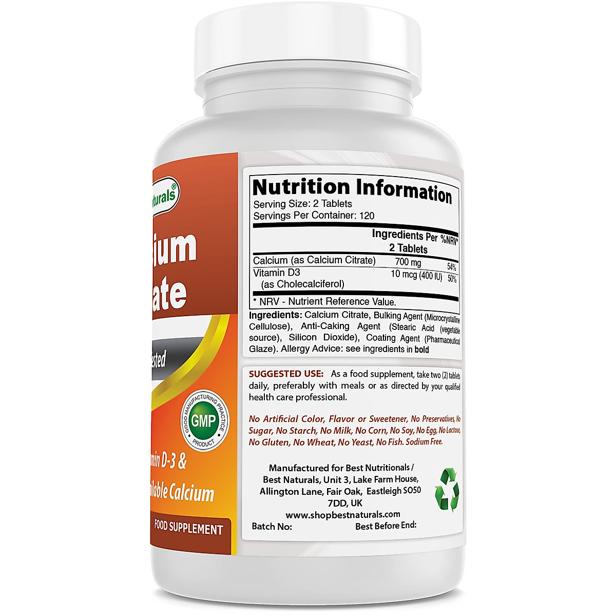 Best Naturals Calcium Citrate with Vitamin D-3 240 Tablets (240 Count (Pack of 1))