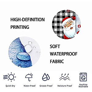 Dia Magico 4PCS Merry Christmas Shower Curtain Set, Santa Claus Xmas Balls Black White Buffalo Plaid Snowflake Holiday Country Rustic Farmhouse Bathroom Decor, Fabric Shower Curtain, Non-slip Bath Mat