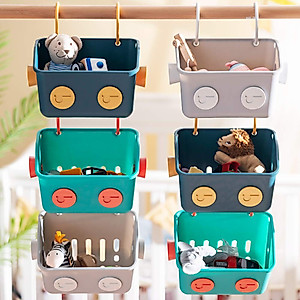 Santouxiang 6-Piece Multicolor Plastic Bath Toy Storage Basket, Wall Mounted Kids Hanging Shower Caddy with Hooks for Shampoo, Bathtub Toys, Kids Bathroom