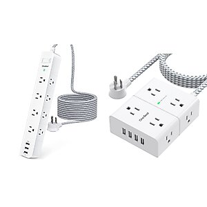 10 ft Extension Cord, Power Strip Surge Protector - 8 Widely AC Outlets 3 USB, Flat Plug, Desktop Charging Station with Overload Protection, Wall Mount for Home, Office, Travel, Computer ETL Listed