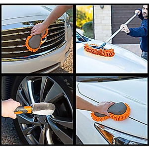 BIRDROCK HOME Car Wash Kit - Microfiber Cleaner - Tire Wheel Brush - Sponge - Duster - Extendable Cleaning Tool - Detailing Set