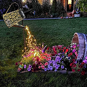 Solar Watering Can Lights Hanging Kettle Lantern Light - Waterproof Garden Decor Metal Retro Lamp for Outdoor Table Patio Lawn Yard Pathway with Hook