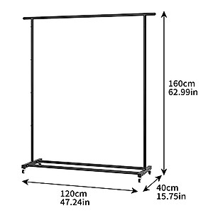 Buzowruil Clothing Rack Clothes Rack Standard Rod Simple Rolling Metal Garment Rack Organizer Freestanding Hanger with Wheels,Black