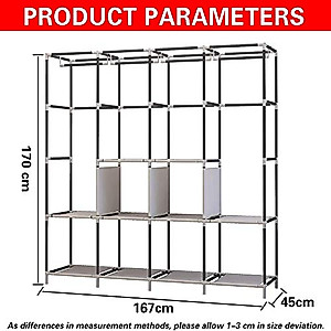 UDEAR Portable Closet Large Wardrobe Closet Clothes Organizer with 6 Storage Shelves, 4 Hanging Sections 4 Side Pockets,Black