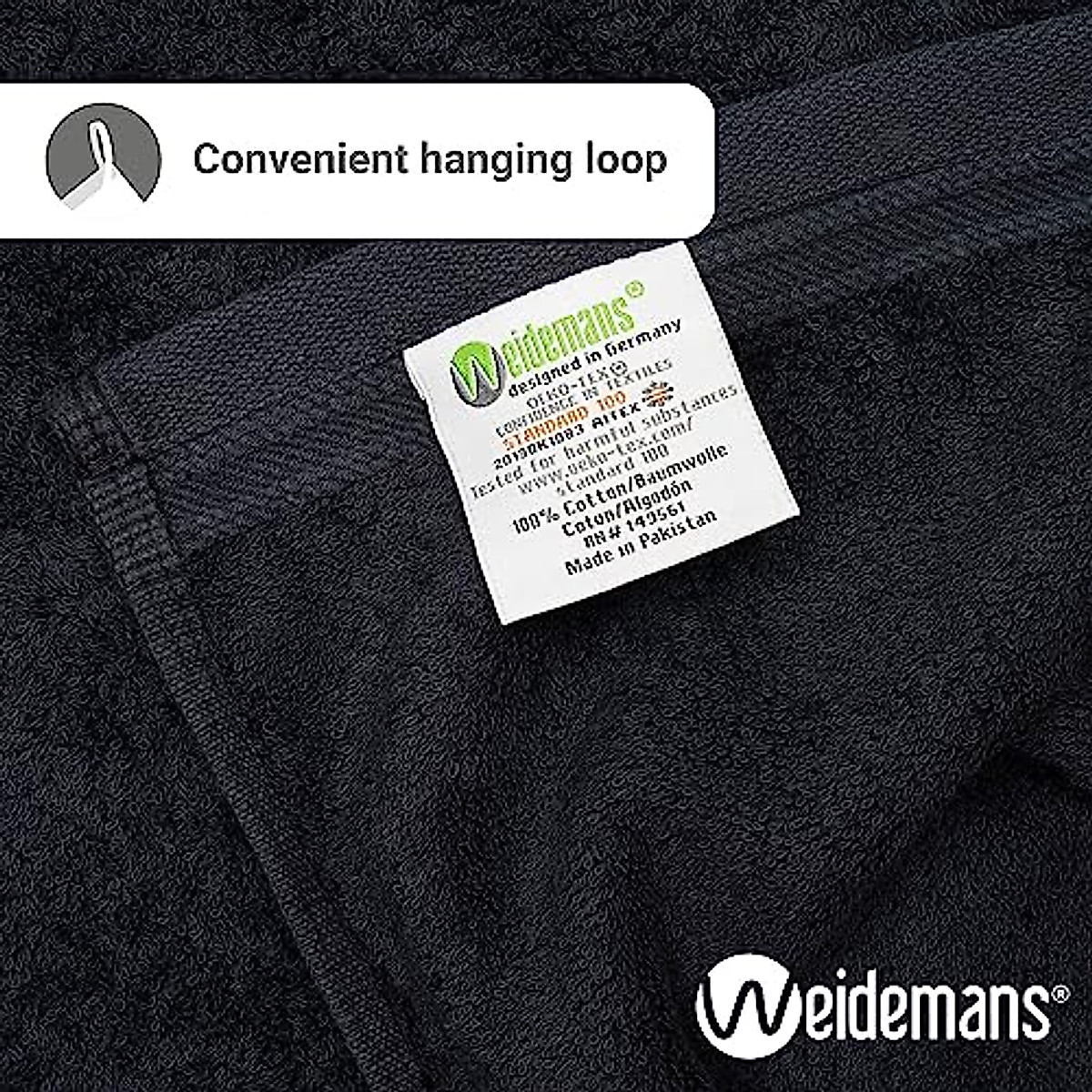 Weidemans 100% Cotton Towels | 2 Bath Towels 30" x 56", 2 Hand Towels 18" x 30" & 4 Washcloths 13" x 13" | Black Hand Towels | 8 Ultra Soft & Highly Absorbent Hand Towels for Bathroom