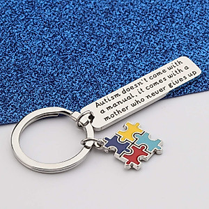 Gzrlyf Autism Mom Keychain Autism Awareness Gifts Autism doesn't Come with a Manual It Comes with a Mother who Never Gives Up (Keychain)