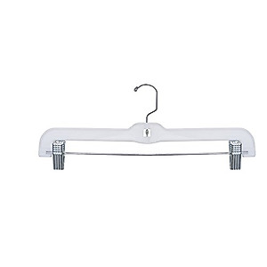 NAHANCO 1600RCLH Plastic Skirt/Pant Hanger with Long Metal Swivel Hook and Pinch Clips, Heavy Weight, 14",White (Pack of 100)