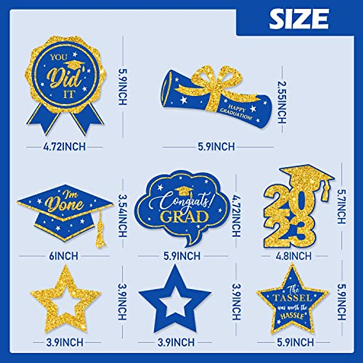 16 PCS Graduation Hanging Swirls Ceiling Decorations Blue Class of 2023 Graduation Party Congrats Grad Hanging Swirl Graduation Party Decoration Kit for Indoor & Outdoor Graduation Party Supplies