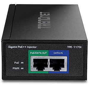 TRENDnet Gigabit PoE++ Injector, Supplies PoE (15.4W), PoE+ (30W), or PoE++ (60W), Network A PoE Device Up to 100m(328 ft), Supports IEEE 802.3af,802.at, Plug & Play, Black, TPE-117GI