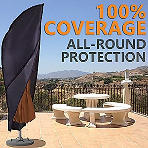 Offset Umbrella Cover, Patio Umbrella Cover for 9ft to 13ft Cantilever Parasol Outdoor Market Umbrellas Cover with Zipper and Water Resistant Fabric Dark