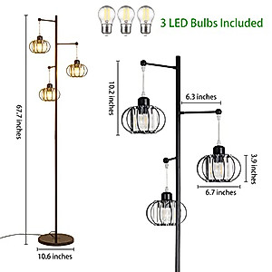 Beaysyty Industrial Style Crystal Tree Floor Lamp for Office Cafe Den Living Room Bedroom, On/Off Foot Switch,Black Floor Light,3 Lights