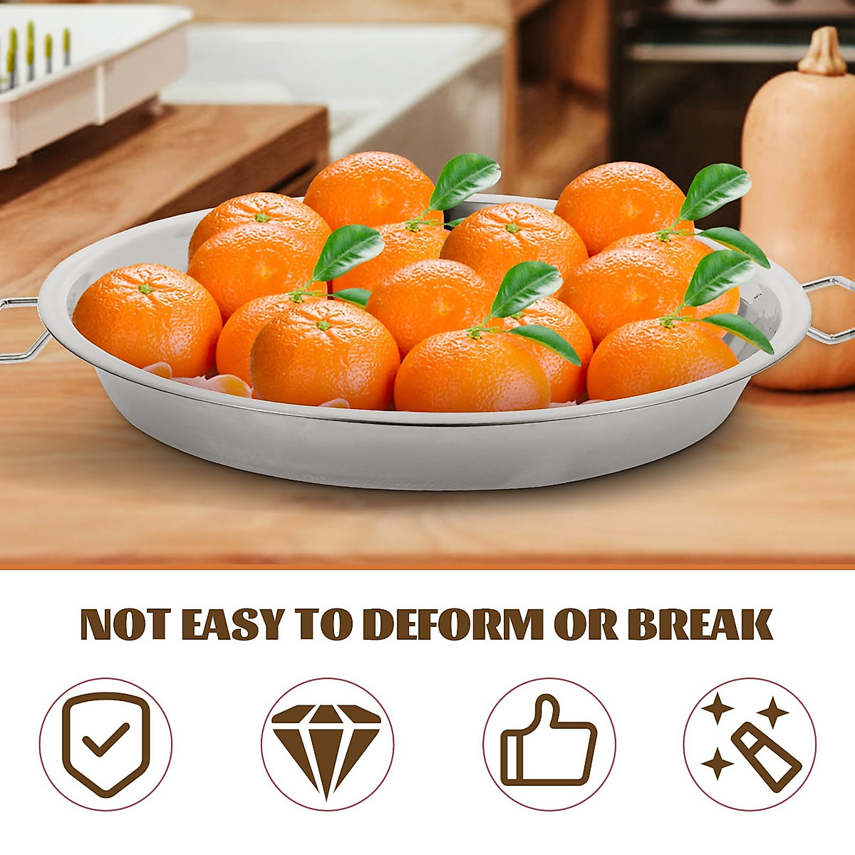 Luxshiny 2PCS Stainless Steel Roasting Pan, Pizza Cake Baking Tray Round Roaster Pan Stainless Steel Drip Pan for Turkey Baking,Roast Chicken