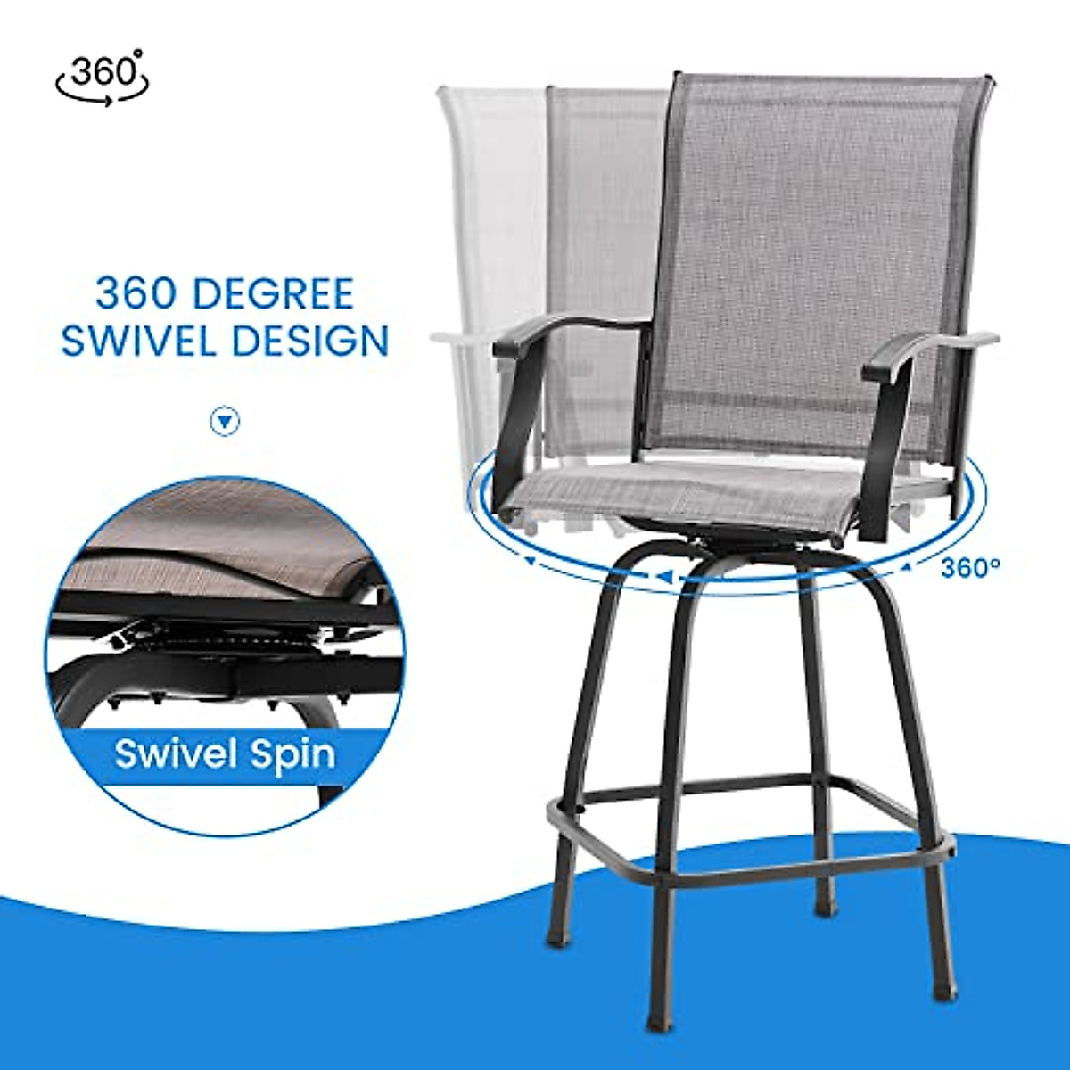 Timechee Set of 6 Outdoor Swivel Bar Stools, Height Patio Chairs Patio Bistro Stools, All Weather Patio Bar Set for Bistro Lawn, Garden, Backyard (6, Grayish Brown)