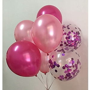 Confetti Balloons Hot Pink - Metallic Dark Pink Balloons for Girls Birthday Fushia Bridal Baby Shower Party Decorations 12inch 50Packs