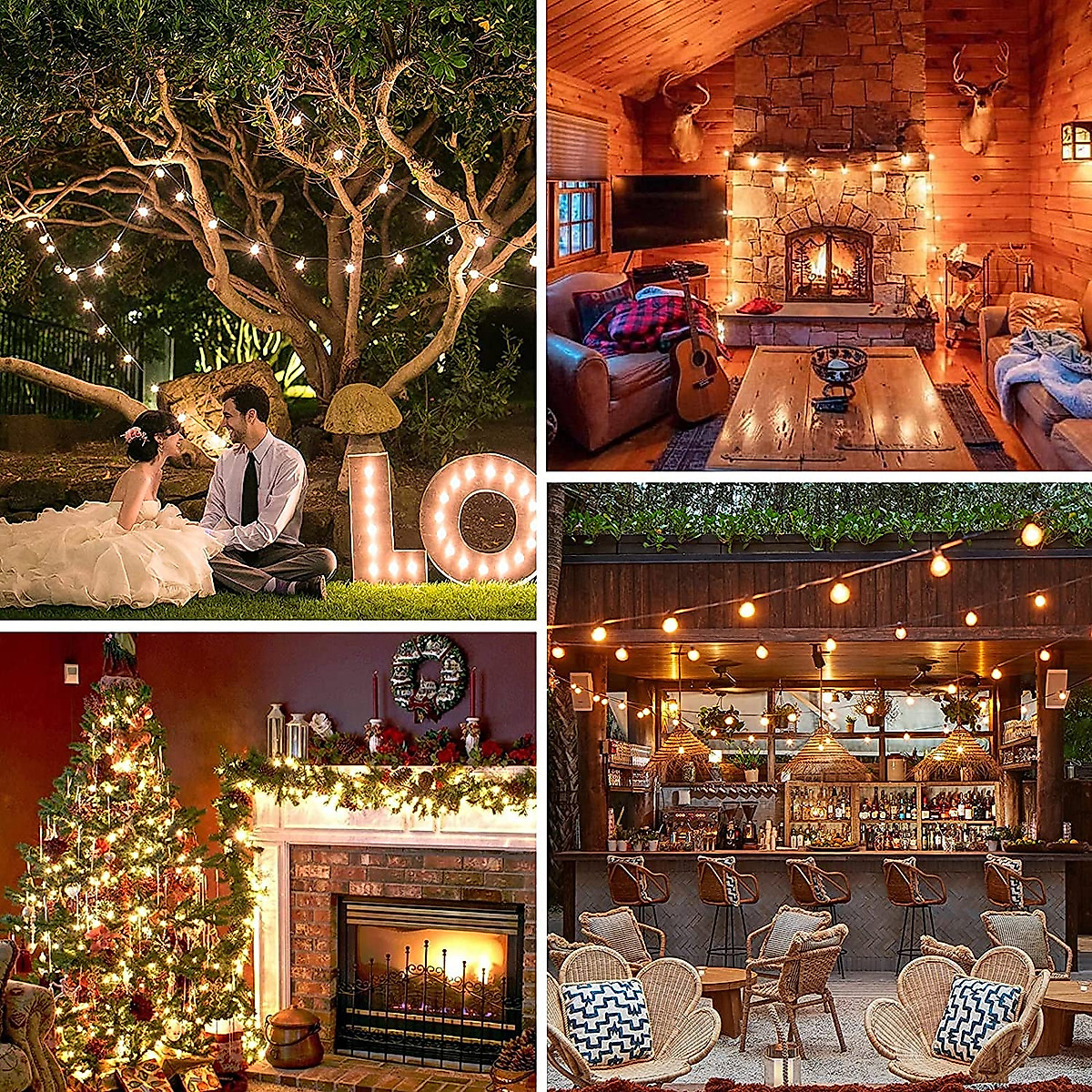 WOOLZ 50FT Led Outdoor Patio Lights with 24+1(Spare) 1W Dimmable Shatterproof G40 Bulbs, Waterproof Outdoor String Lights for Garden, Bistro, Cafe, Pergola and Porch.