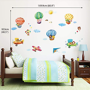 DECOWALL DAT-1406B1506B Animal Hot Air Balloons and Biplanes Kids Wall Stickers Wall Decals Peel and Stick Removable Wall Stickers for Kids Nursery Bedroom Living Room d?cor
