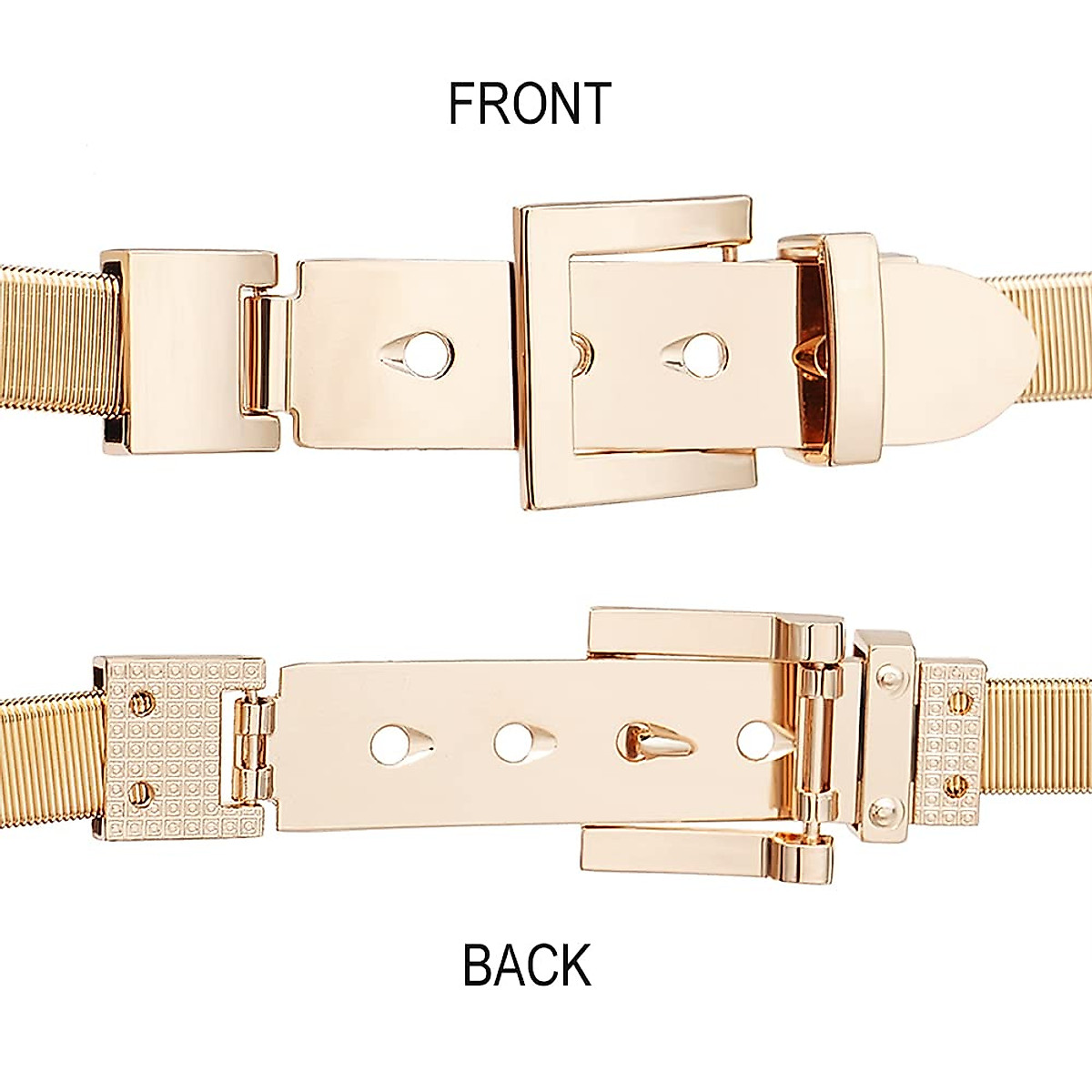 Glamorstar 2 Pieces Metal Stretch Elastic Waist Belt Skinny Thin Belt for Women Dress Set 7-Gold Silver