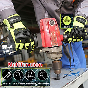 Nmsafety Anti Vibration Oil-proof Cut Resistant Safety Work Glove,Full finger,Yellow Nylon+HPPE+Glassfirbe Seamless Knitted Liner With Sandy Nitrile Rubber Palm,Excellent Grip. (Large)