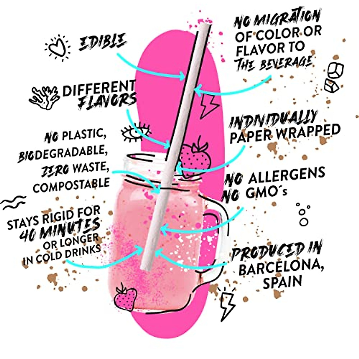 Sorbos Edible Straws, Flavor Mix Variety, Chocolate, Lemon, Lime, Strawberry, Individually Packaged, No Allergens, No Gluten, 7.4 inches long (Pack of 200)