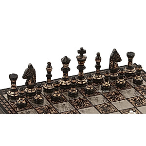 Luxury & Decorative Premium Chess Board Game Set | 10 x 10 Inches | Black & Silver | Collectible & Handmade Chess Set for Professionals & Adult for Tournament/for Gifting by INDUS LIVING