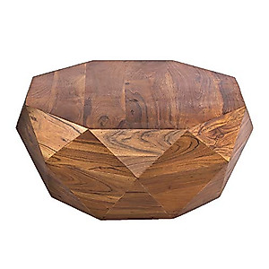 The Urban Port 33-Inch Diamond Shape Acacia Wood Coffee Table with Smooth Top, Dark Brown